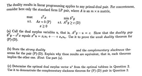 The Duality Results In Linear Programming Applies To