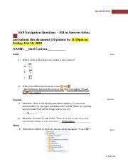SAP Intro Nav Submission Document Fall 2020 Docx NAVIGATION SAP Navigation Questions Fill In