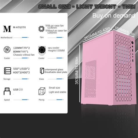 GetUSCart PINK Matx Case Itx Case High Airflow Micro ATX PC Case Support MATX Mini ITX Micro