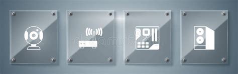 Set Case Of Computer Motherboard Digital Chip Router And Wi Fi Signal