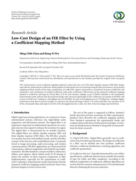 Pdf Low Cost Design Of An Fir Filter By Using A Coefficient Mapping Method