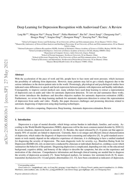 Pdf Deep Learning For Depression Recognition With Audiovisual Cues A