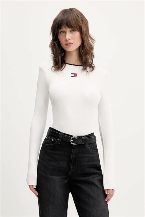 Блуза с дълги ръкави Tommy Jeans в бяло с гол гръб Dw0dw21839 Answearbg