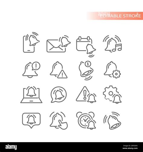 Bell Warning And Notification Line Vector Icons Alert Alarm And Reminder Bells Outline Icon