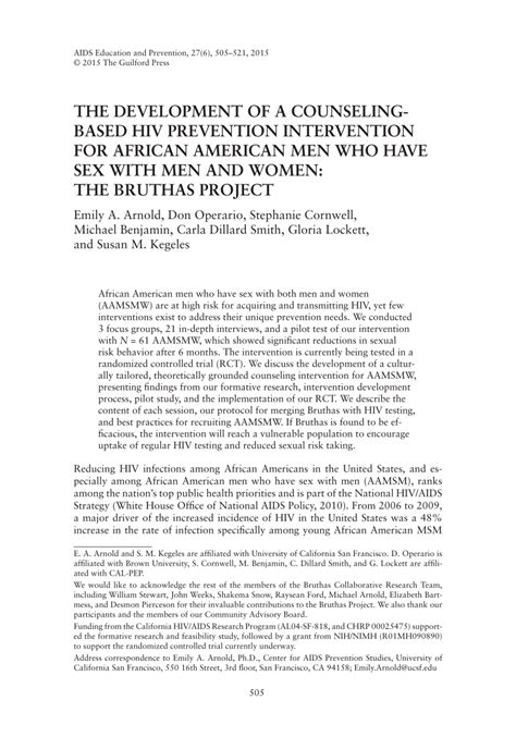 Pdf The Development Of A Counseling Based Hiv Prevention Intervention