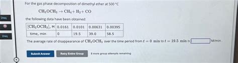 Solved For The Gas Phase Decomposition Of Dimethyl Ether At