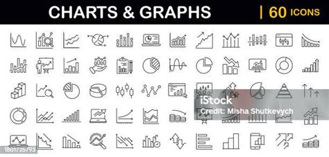 그래프 및 그래프 선 스타일의 웹 아이콘 집합입니다 웹 및 모바일 앱에 대한 차트 및 다이어그램 아이콘 비즈니스 인포그래픽 차트 통계 성장 성장하는 막대 그래프 등 벡터