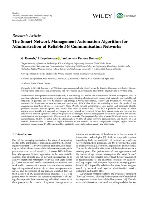 Pdf The Smart Network Management Automation Algorithm For Administration Of Reliable 5g