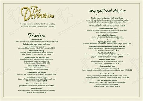 Menu At The Devonshire Pub And Bar Nether Langwith Rectory Rd