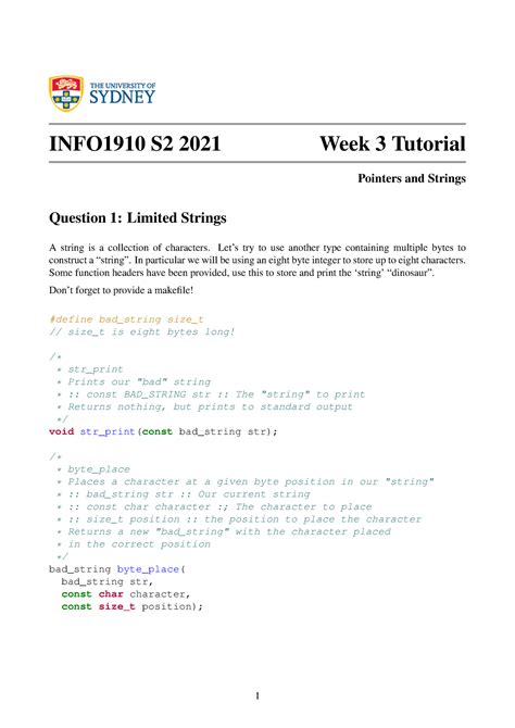 Week 3 Pointers And Strings Limited Strings Info1910 S2 2021 Week