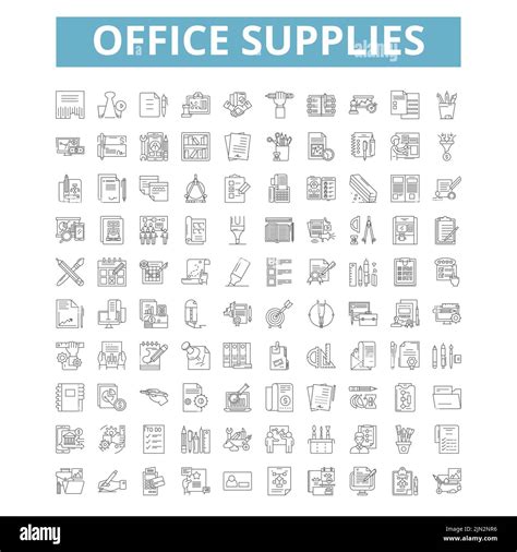 Office Supplies Concept Icons Line Symbols Web Signs Vector Set Isolated Illustration Stock