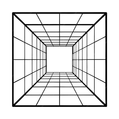 Front View Perspective Drawing Of A High Ceilinged Room With Windows