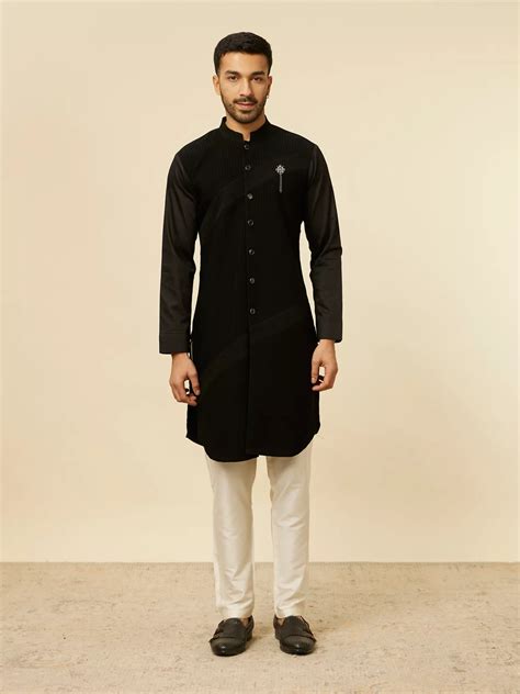 Buy Black Striped Patterned Kurta Online In India Manyavar Only
