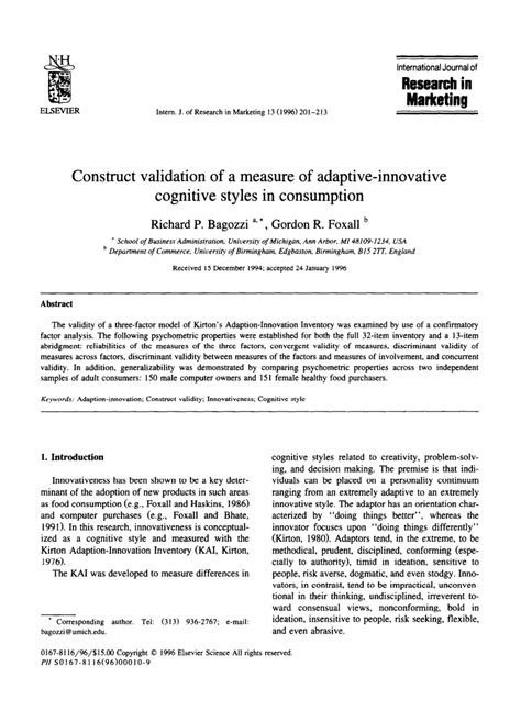 Pdf Construct Validation Of A Measure Of Adaptive Innovative