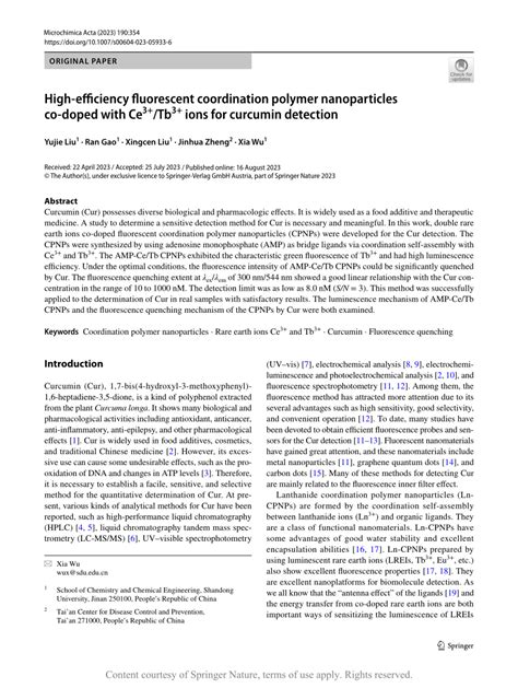 High Efficiency Fluorescent Coordination Polymer Nanoparticles Co Doped With Cetb Ions For