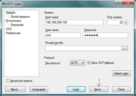 software examples how to use and save session winscp linux unix