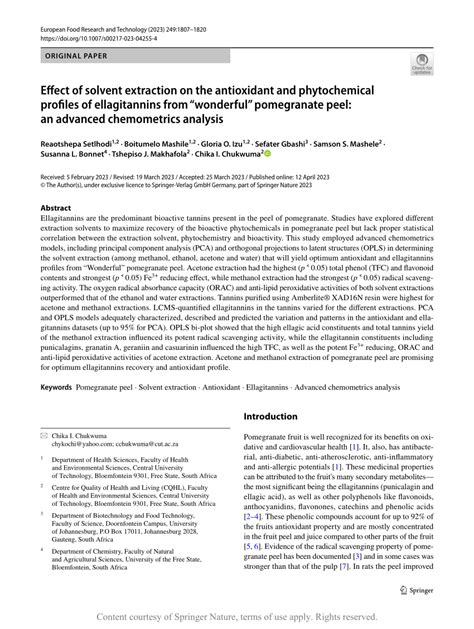 Effect Of Solvent Extraction On The Antioxidant And Phytochemical
