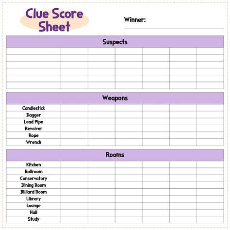 Clue Game Sheets Printable Printable Free Templates