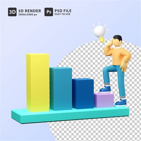 Premium Psd 3d Illustration Man With Data Analysis Graph