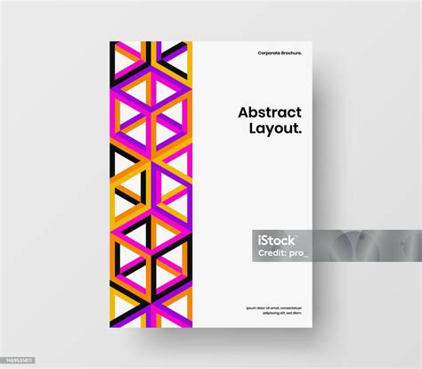 생생한 기하학적 육각형 광고지 개념 밝은 저널 표지 디자인 벡터 템플릿입니다 0명에 대한 스톡 벡터 아트 및 기타 이미지 0