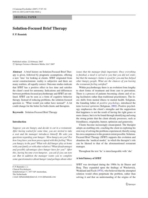 Solution Focused Brief Therapy Pdf Psychotherapy Mental Health