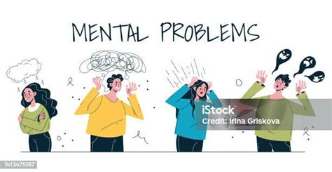 정신 심리학 정신 분열증 불안 우울한 정신 장애 정서적 스트레스 우울증 개념 흰색 배경 세트에 고립 벡터 디자인 그래픽 요소 일러스트 레이 션 정신 건강에 대한 스톡 벡터