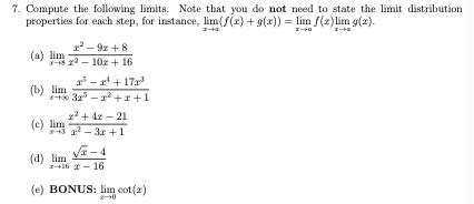 Solved Compute The Following Limits Note That You Do Not Chegg Com