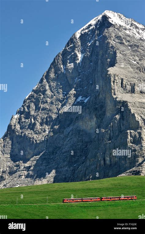 View From The Kleine Scheidegg At Eiger North Face With Typical Red