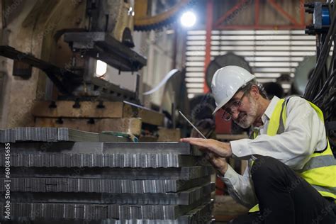 Senior Male Factory Worker Inspecting Quality Galvanized Or Metal Sheet