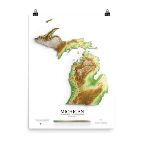Michigan Elevation Map Poster Etsy
