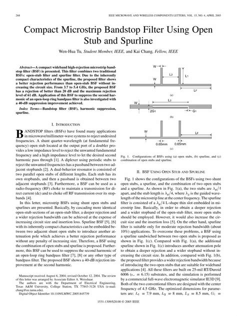 Pdf Compact Microstrip Bandstop Filter Using Open Stub And Spurline