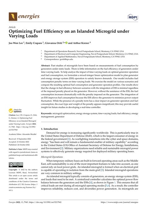 Pdf Optimizing Fuel Efficiency On An Islanded Microgrid Under Varying Loads
