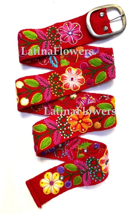 Hand Embroidered Belts Floral Pink Colorful Peruvian Embroidered Belts