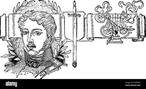 Man With A Military Uniform Laurel Sword Music Lyre Scroll Space