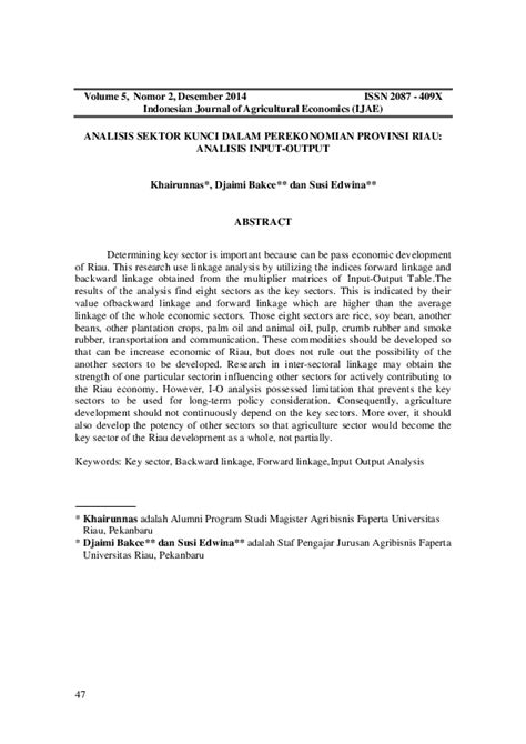 Pdf Analisis Sektor Kunci Dalam Perekonomian Provinsi Riau Analisis Input Output