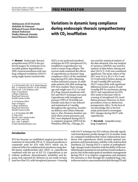 Pdf Variations In Dynamic Lung Compliance During Endoscopic Thoracic