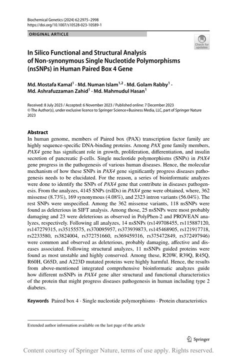 In Silico Functional And Structural Analysis Of Non Synonymous Single Nucleotide Polymorphisms