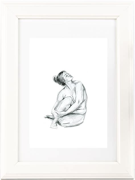 Hand Drawn Curvy Nude Female Figure Drawing Print Tasteful Black And White Sketch Unique T