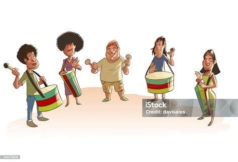 Percussionists Playing In A Circle Stock Illustration Download Image