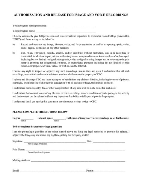 Fillable Online AUTHORIZATION AND RELEASE FOR IMAGE AND VOICE RECORDINGS Fax Email Print PdfFiller