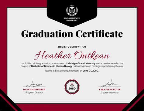 Wine Red Graduation Certificate Template Highfile