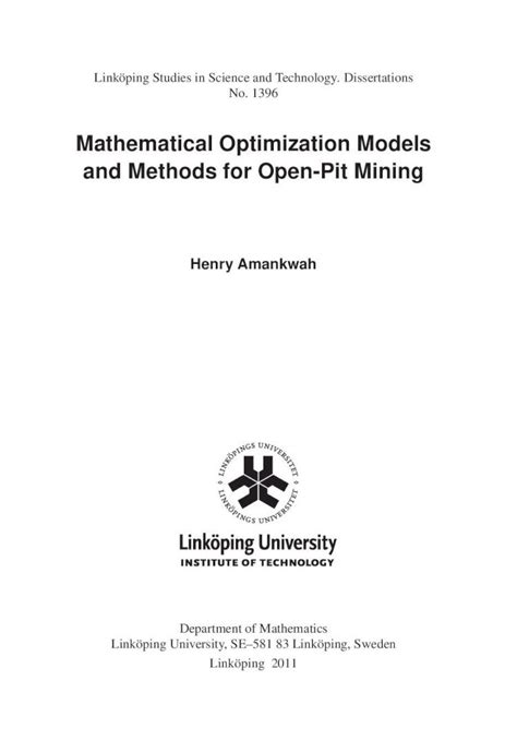 Pdf Mathematical Optimization Models And Methods For Open Pit Mining