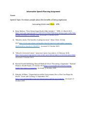 Informative Speech Citations Assignment Doc Informative Speech Planning Assignment Name