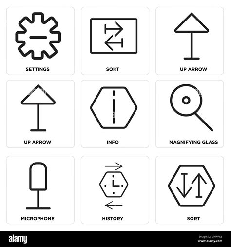 Set Of 9 Simple Editable Icons Such As Sort History Microphone Magnifying Glass Info Up
