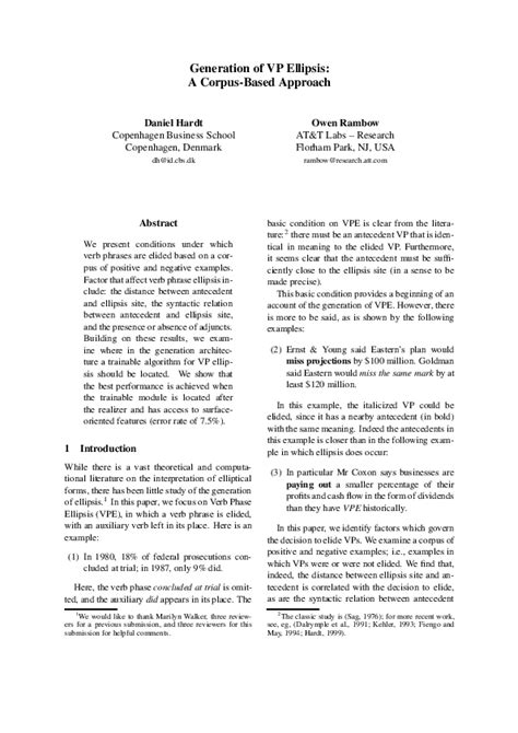 Pdf Generation Of Vp Ellipsis A Corpus Based Approach