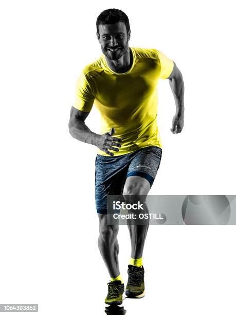 남자 러너 다시 고립 된 실루엣 화이트를 조깅 하는 피해자를 실행 운동 선수에 대한 스톡 사진 및 기타 이미지 운동 선수 컷아웃 그림자 Istock