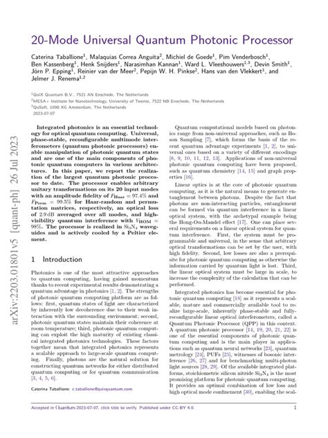 20 Mode Universal Quantum Photonic Processor Pdf Photonics Photon