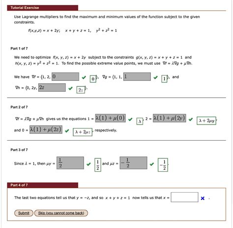 Solved Texts Tutorial Exercise Use Lagrange Multipliers To Find The