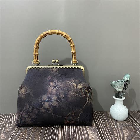 天然真竹节口金包复古中国风旗袍包香云纱汉服手提包手工diy材料虎窝淘