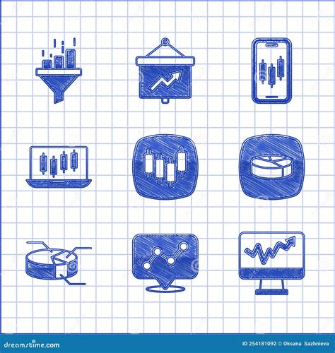 Set Browser With Stocks Market Graph Chart Infographic Monitor Pie Stocks Growth Graphs